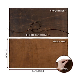Moonster Genuine Leather Sheets for Crafts, Tooling Leather Sheet 12"x24" – Full Grain Buffalo Leather Fabric, Leather Crafting Kit, Veg Tan Leather for Leather Craft with 36" Cord – Soft Brown