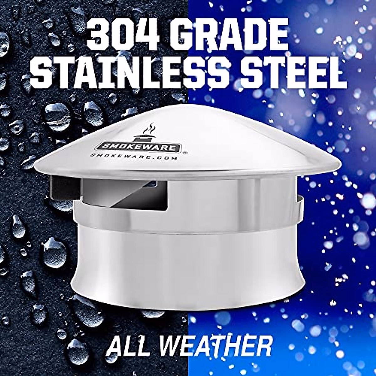 SmokeWare Vented Chimney Cap – Compatible with The Big Green Egg, Stainless Steel Replacement Accessory