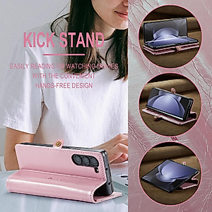 CaseMe for Samsung Galaxy Z Fold 5 5G Wallet Case,Soft PU Leather Flip Case Magnetic Stand Flip Protective Cover Leather Case with ID & Credit Card Slots Holder Case for Z Fold 5 5G (Pink)