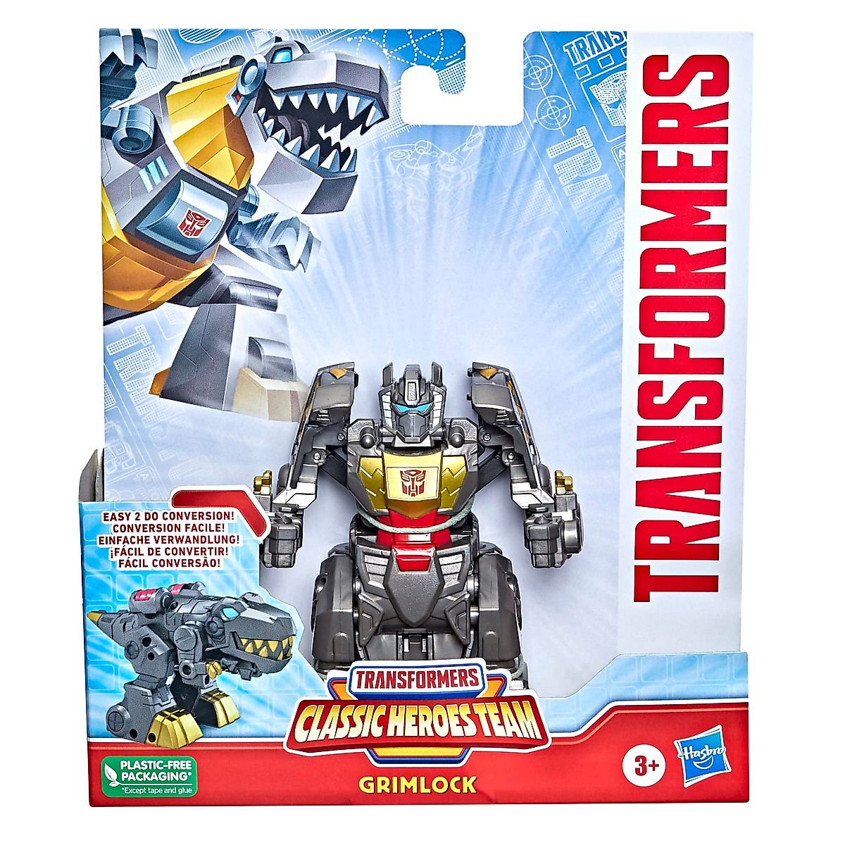 Transformers Classic Heroes Team Grimlock Converting Toy, 4.5-Inch Action Figure, for Kids Ages 3 and Up