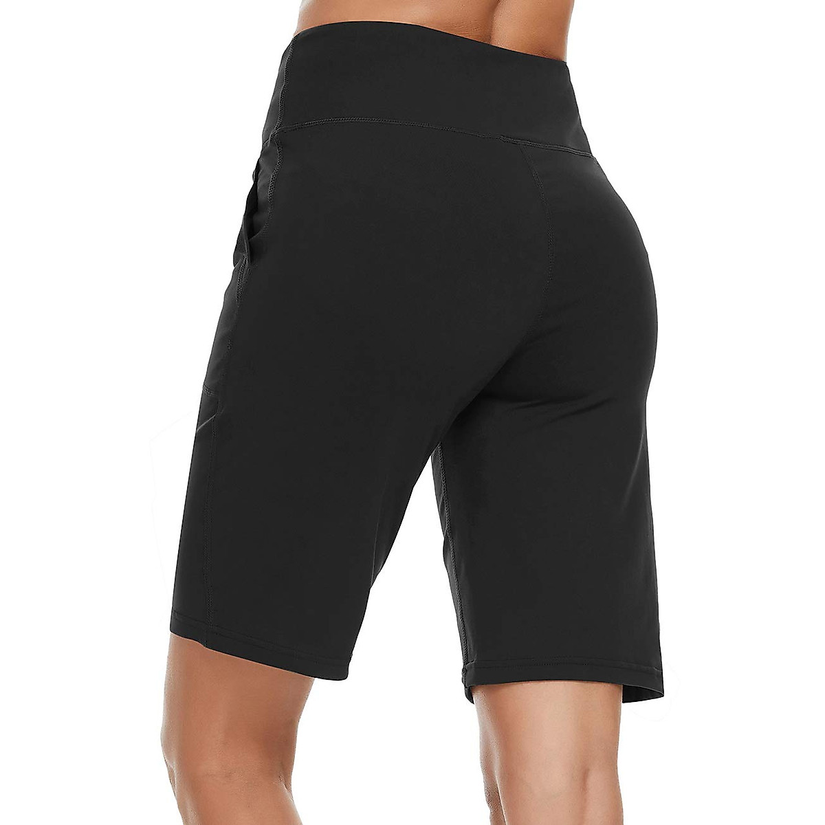 ChinFun Women's 10" High Waist Yoga Shorts Bermuda Shorts Athletic RunningWorkout Lounge Shorts with Deep Pockets Black XL