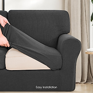 SUBRTEX 3 Pieces Stretch Sofa Slipcover Sets Couch Cover Sets Backrest Cushion Covers Furniture Protector Collection Set for Oversize Sofa Loveseat Chair Slip Covers(Small, Gray)