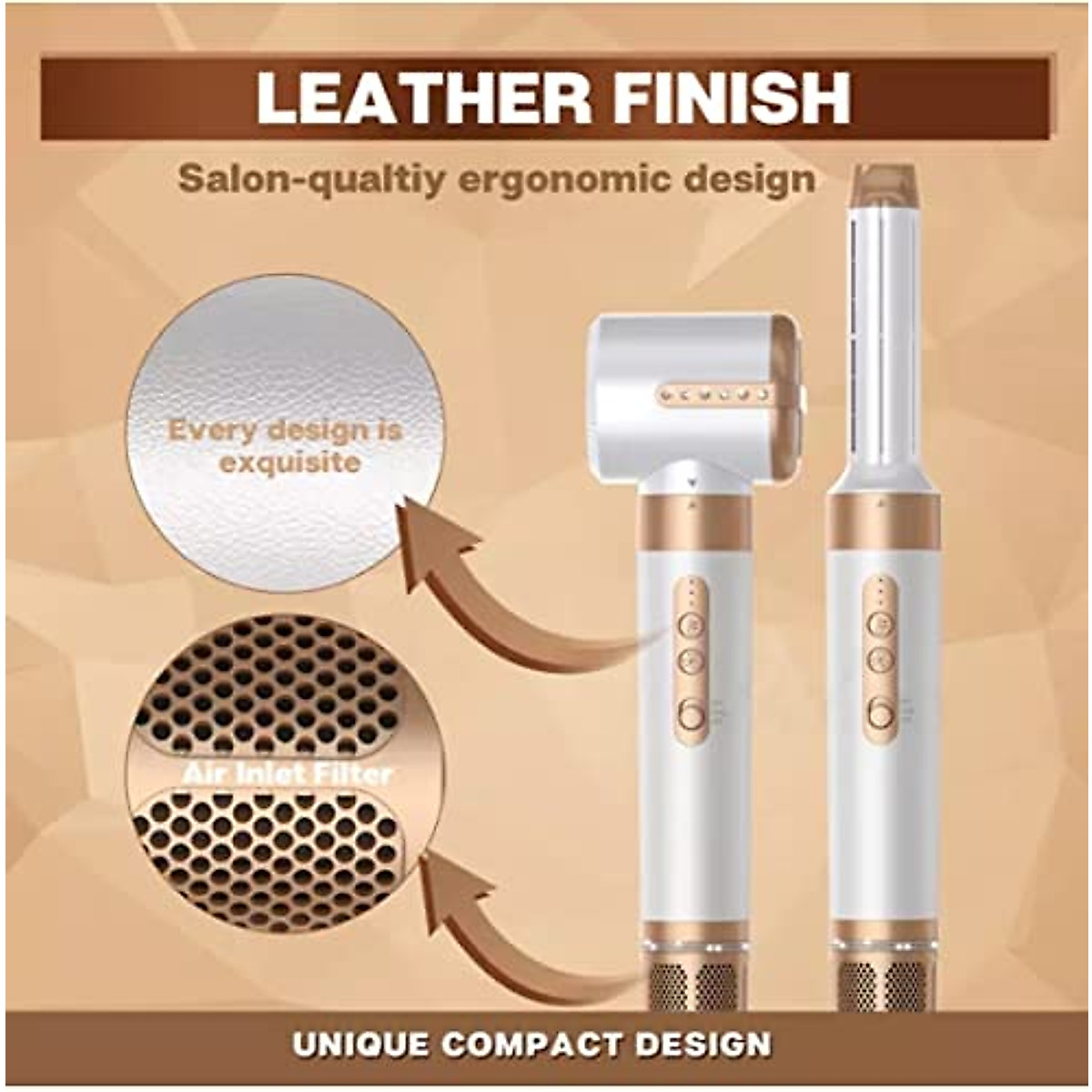 Hot Air Hair Dryer Brush, 7 in 1 Hot Air Brush Styler Dryer and Volumizer Hair dryer Left & Right Curling Barrel/Straightener/Wind hood/Concentrator/Curling Comb Hair Brush Blow Dryer for Women, White