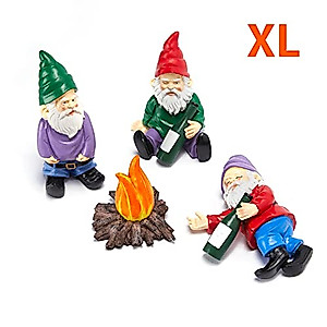 Extra Large Drunk Garden Gnomes Figurines | Set of 4 | Funny Dwarf Knomes Around Fire Pit, Adorable Naughty Drunken nombs Indoor & Outdoor Decor - Patio, Porch, Yard Lawn Art (Naughty Firepit Set)