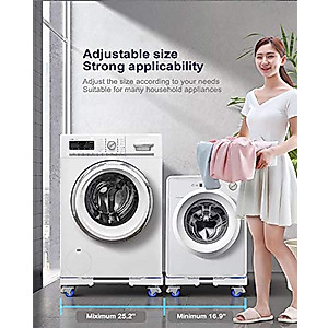 Washing machine stand with 4 Feet and 4x2 wheels, mini fridge stand, Adjustable appliance rollers stand for Washing Machine mover and refrigerator wheels