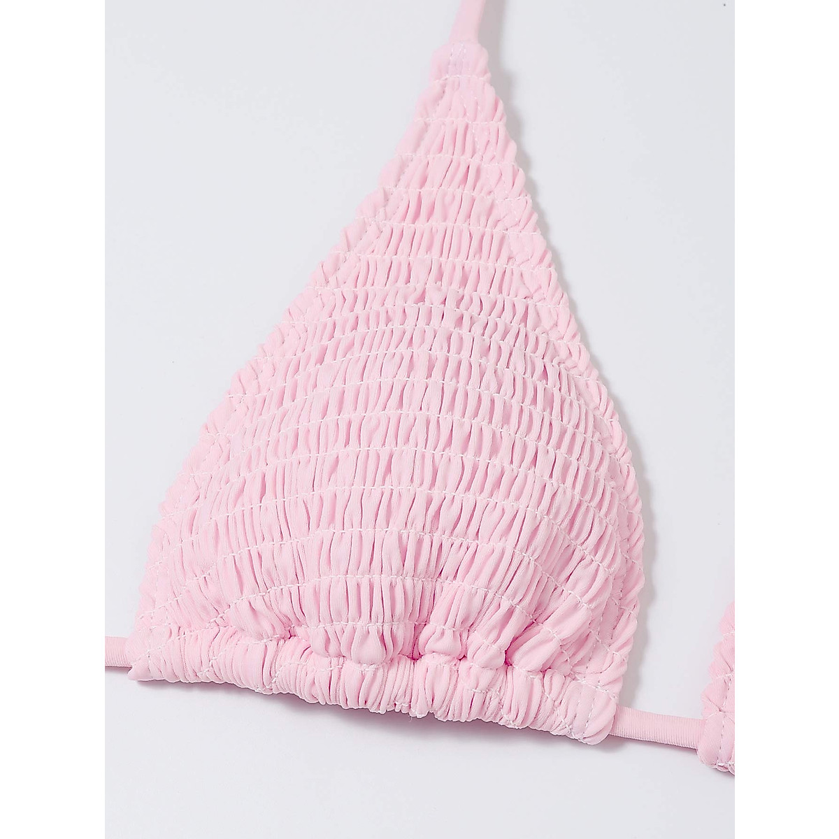 SweatyRocks Women's 2 Piece Triangle Bathing Suit Halter Top Tie Side Thong Bikini Swimsuits Pale Pink L