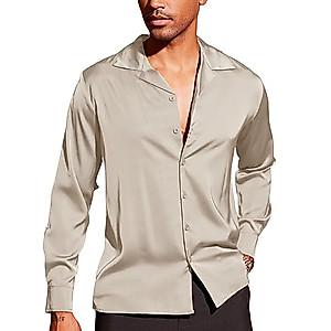 COOFANDY Men's Luxury Satin Dress Shirt Long Sleeve Silk Button Down Shirt Shiny Dress Shirt