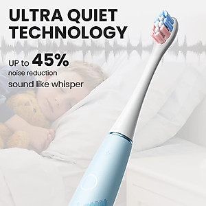 Oclean 2 Pack Kids Air 2 Electric Toothbrush with 4 Brush Heads, Ultra Quiet Rechargeable Toothbrush,2.5H Fast Charge for 40 Day Use,2 Min Built-in Timer, Gifts for Kids Age 6+ Teens Boys Girls-Blue