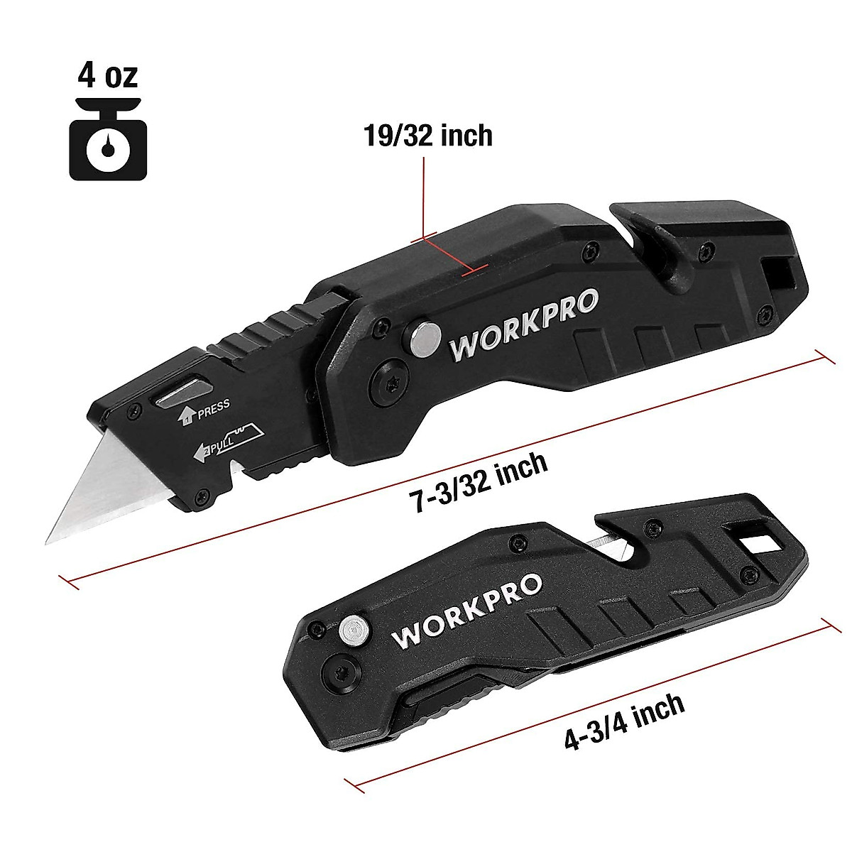 WORKPRO Utility Knife Blades, 100-Pack SK5 Utility Blades & WORKPRO Folding Utility Knife (Black)