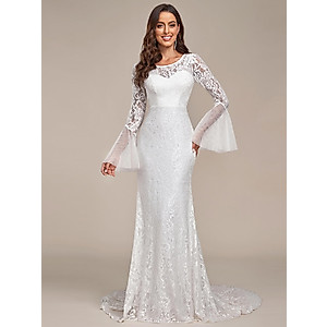 Ever-Pretty Women Lace Flare Sleeve Long Bridesmaid Dress Evening Party Dress White US16