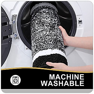 OLANLY Bathroom Rugs, Extra Soft and Absorbent Microfiber Bath Mat, Non-Slip, Machine Washable, Quick Dry Shaggy Bath Carpet, Suitable for Bathroom Floor, Tub, Shower (Black and White, 24 x 16 Inches)