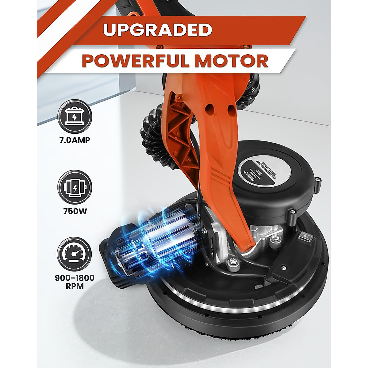 Tarlido Drywall Sander, 750W Electric Drywall Sander with Vacuum Dust Collection, 5 Variable Speed 900-1800RPM with LED Light, Foldable Handle, Sanding Discs & Grids for Sanding Floor, Popcorn Ceiling