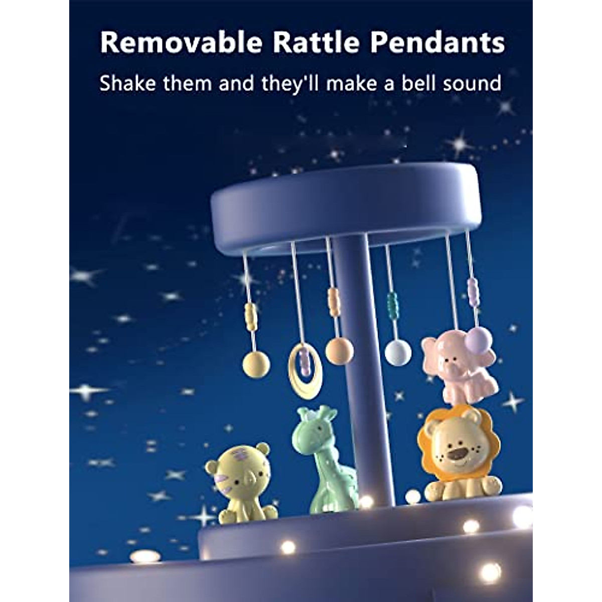 BSROLUNA Baby Crib Mobile with Music and Lights, Baby Mobile for Crib with Remote Control, Hanging Rotating Animal Rattles, 50 Songs and Timing Function, Cartoon Baby Crib Toys for Girls (Baby Blue)