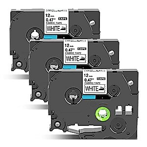 COLORWING Fabric Tape Replacement for Brother Iron On Label Tape TZe-FA231 TZ 12mm 0.47" White, for Brother Ptouch PTD400 PTD210 PT-1280 Label Maker, 3-Pack