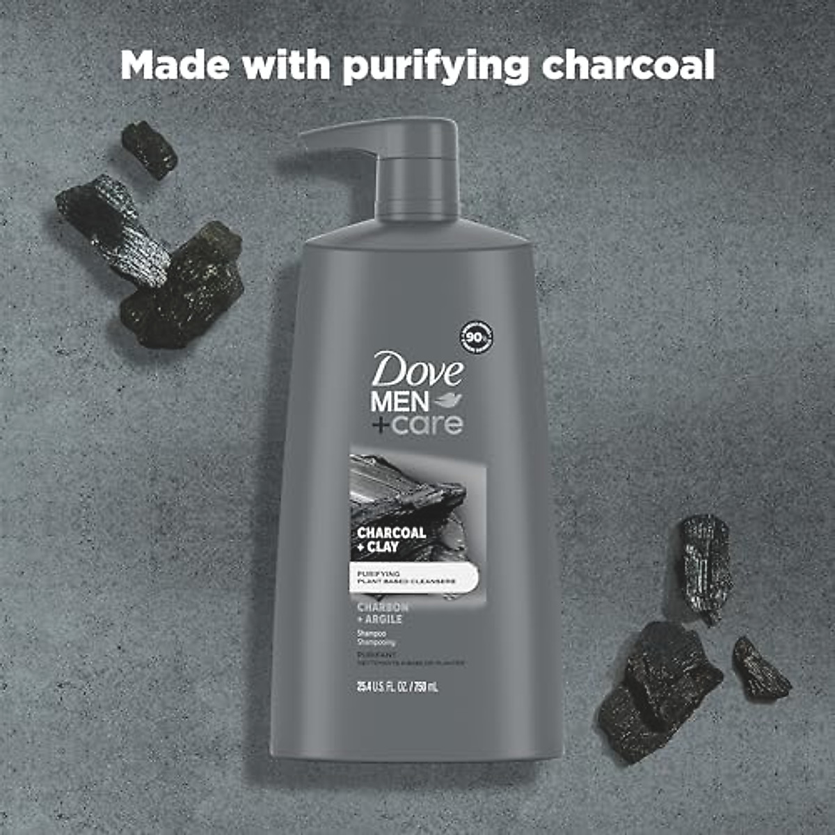 Dove Men+Care Men Shampoo For Healthy-Looking Hair Charcoal + Clay Naturally Derived Plant Based Cleansers 25.4 oz