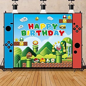 Adventure Video Game Happy Birthday Backdrop for Children Boys Happy Birthday Party Decor Supplies Kids Shoot Props Cake Table Decor Supplies 5x3ft