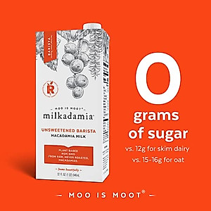 milkadamia Macadamia Milk - Unsweetened Barista - 32 Fl Oz (Pack of 6) - Lactose Free Milk, Vegan Shelf Stable Milk, Plant Based Non Dairy Milk, Organic Dairy Free Macadamia Nut Milk