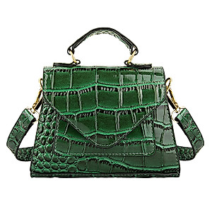 Trendy Mini Purse for Women, Small Crocodile Pattern Crossbody Bag, Vegan Leather Clutch Top Handle Shoulder Handbag (Green)