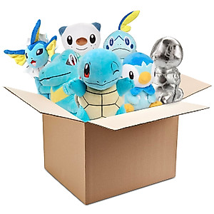 Pokemon Water Type 8" Plush Assorted Blind Box, 3-Pack - Receive 3 Randomly Selected Characters & Rare Silver Starters - Surprise Stuffed Animal Toy Figures - Easter Gift for Kids, Boys, Girls 2+