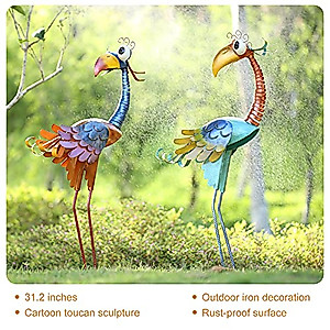 Tooarts Metal Garden Bird Statue Standing Animal Backyard Ornaments Outdoor Sculpture for Lawn Patio Art Decoration