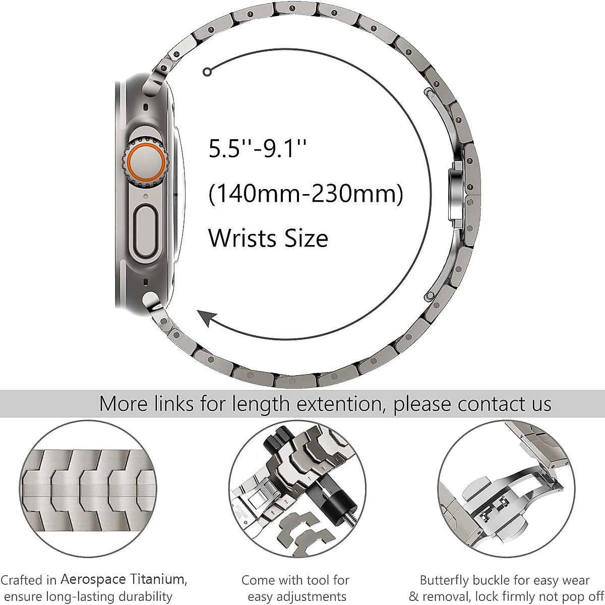 WINGLE Titanium Band for Apple Watch Ultra 2 Band 49mm 46mm 45mm 44mm 42mm Series 10 9 8 7 for Men Rugged Lightweight Titanium Apple Ultra Watch Metal Strap for iWatch Series SE 6 5 4 3 2 1, Titanium