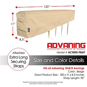 ADVANING All-Weather Protective Cover for 10' wide Retractable Awnings, Heavy-Duty Weather Proof Polyester Fabric, Color: Beige, AC1000-P861T
