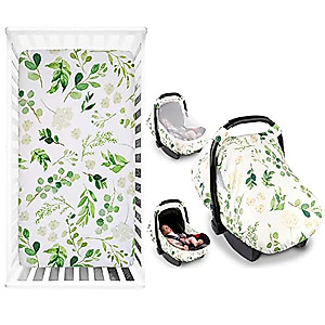 Crib Sheet Jersey Cotton, Fitted Cotton Baby & Toddler Universal Crib Sheets, Summer Car Seat Cover for Babies Girl，Leaf Infant Carseat Canopy Sun Cover