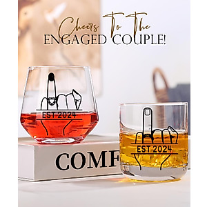 comfit Engagement Gifts for Couples - Bridal Shower Gifts - Wedding Gifts for Bride and Groom, His and Hers, Newlywed - Wine&Whiskey Glass Gift for Mr and Mrs