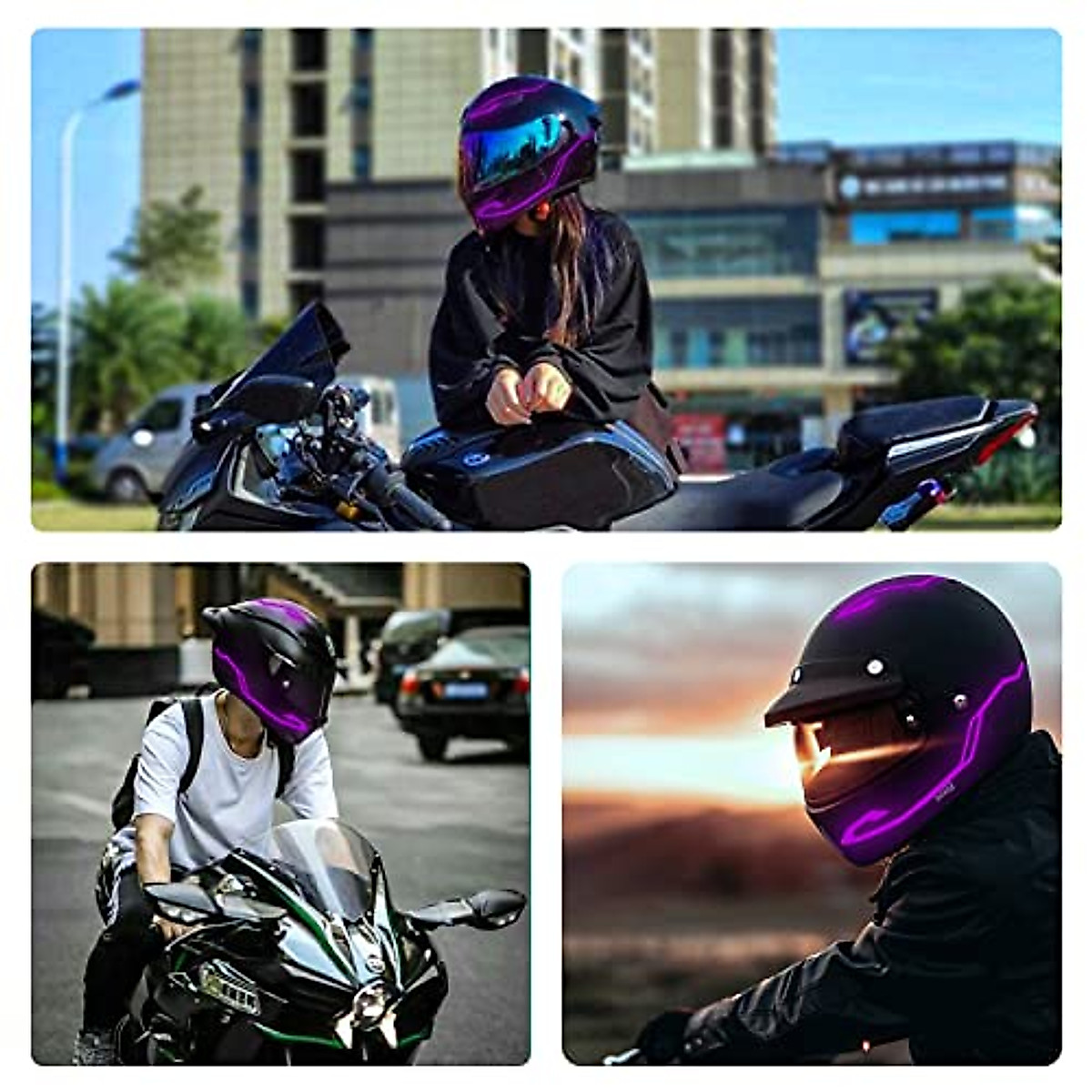 Motorcycle Helmet Light, 3 Modes Driving EL Light Strips, Led Helmet Light Strip, Night Riding Signal Light Decoration Kit