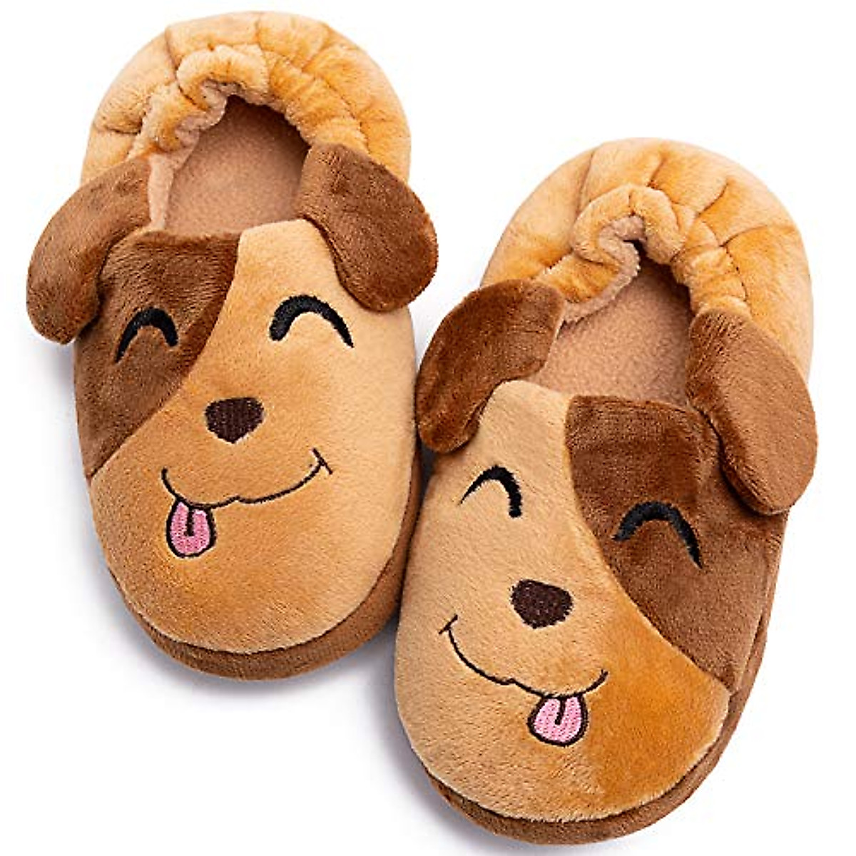eccbox Toddler Boys Girls Cute Slippers Unicorn Fluffy Fuzzy Winter Warm Slippers Cartoon Animal Plush Indoor House Slip-on Shoes (Brown Dog, numeric_7_point_5)