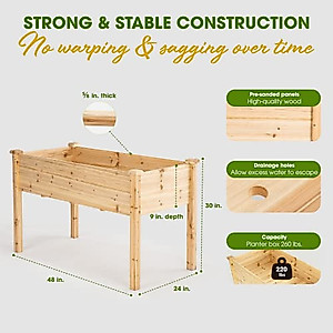 Idzo Raised Garden Bed with Legs, Durable Elevated Garden Box with Wax Oil Coated, 48x24x30in Wood Planter with Big Planter Box Load Up to 220 Pounds, Ergonomic Height for Convenient Plants Care
