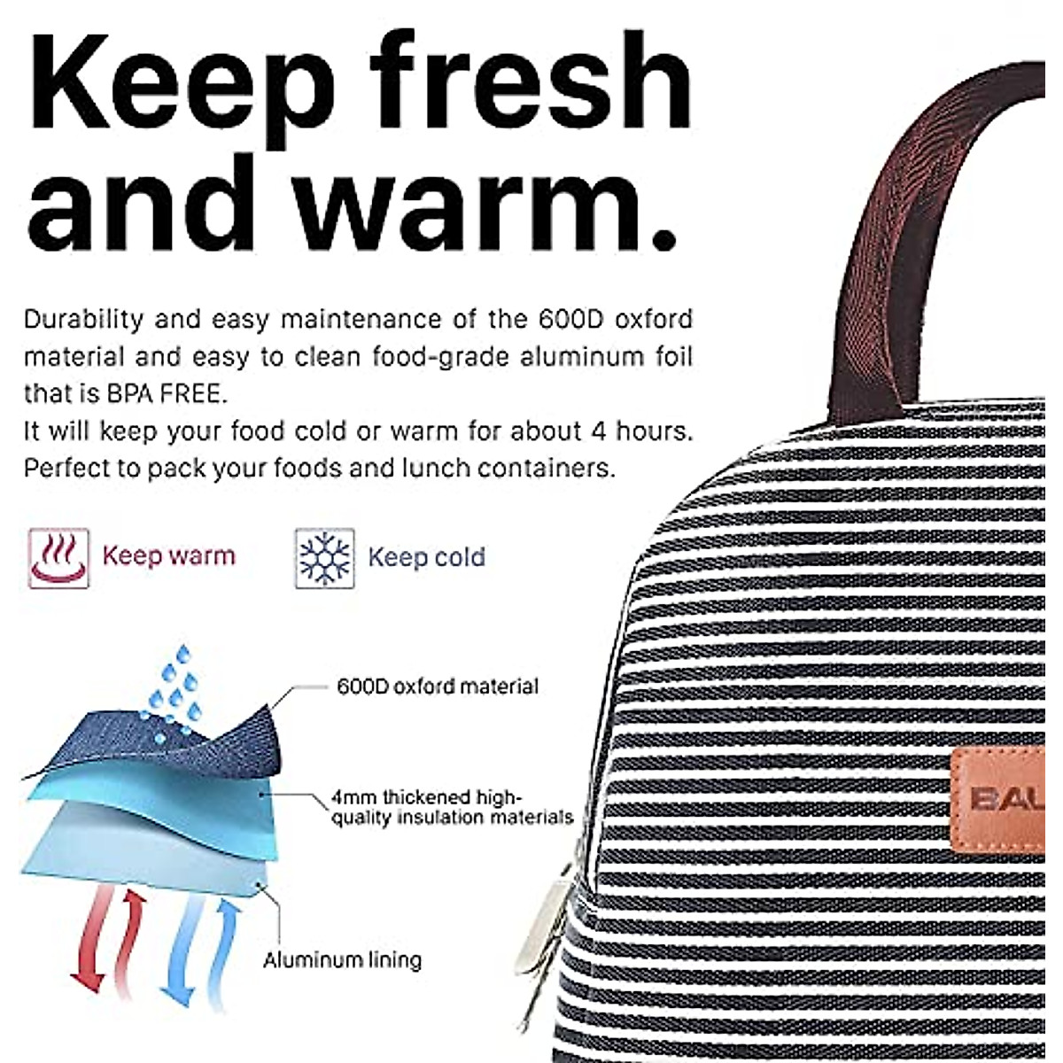 BALORAY Lunch/Tote Bag for Women Lunch Box Insulated Lunch Container