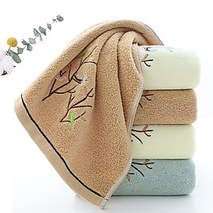 Pidada Hand Towels Set of 2 Embroidered Bird Tree Pattern 100% Cotton Absorbent Soft Decorative Towel for Bathroom (Brown)