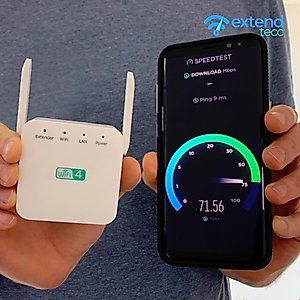 Extendtecc WiFi Booster Wireless WiFi Extender Signal Booster 300Mbps, WiFi Repeater Wireless Signal Booster 2.4 GHz Dual Band 4 Antennas 360° Full Coverage Internet Extender