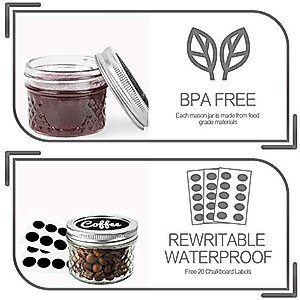 VERONES Mason/Canning Jars, 4 OZ Jelly Jars With Regular Lids and Bands, Ideal for Jam, Honey, Wedding/Shower Favors, DIY Spice Jars, 16 PACK, Extra 16 Lids