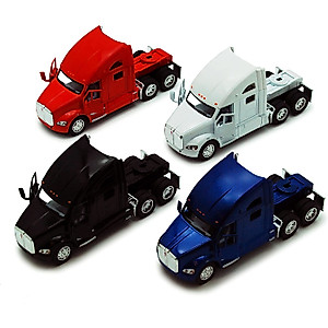 KiNSMART Kenworth T700 Semi Truck Container 13" 1:68 Scale Die Cast Metal Model Toy SetOf4 Blue Red White Black