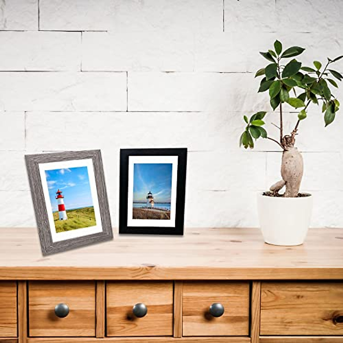 5x7 Picture Frames Set of 8, Rustic Picture Frames Multi Wood Pattern, HD Plastic Cover (Plexiglass) Display Photos 4x6 with Mat or 5x7 Without Mat,Vertical and Horizontal Formats for Wall Hanging and Tabletop Display,Perfect for Rustic Home & Office Deco