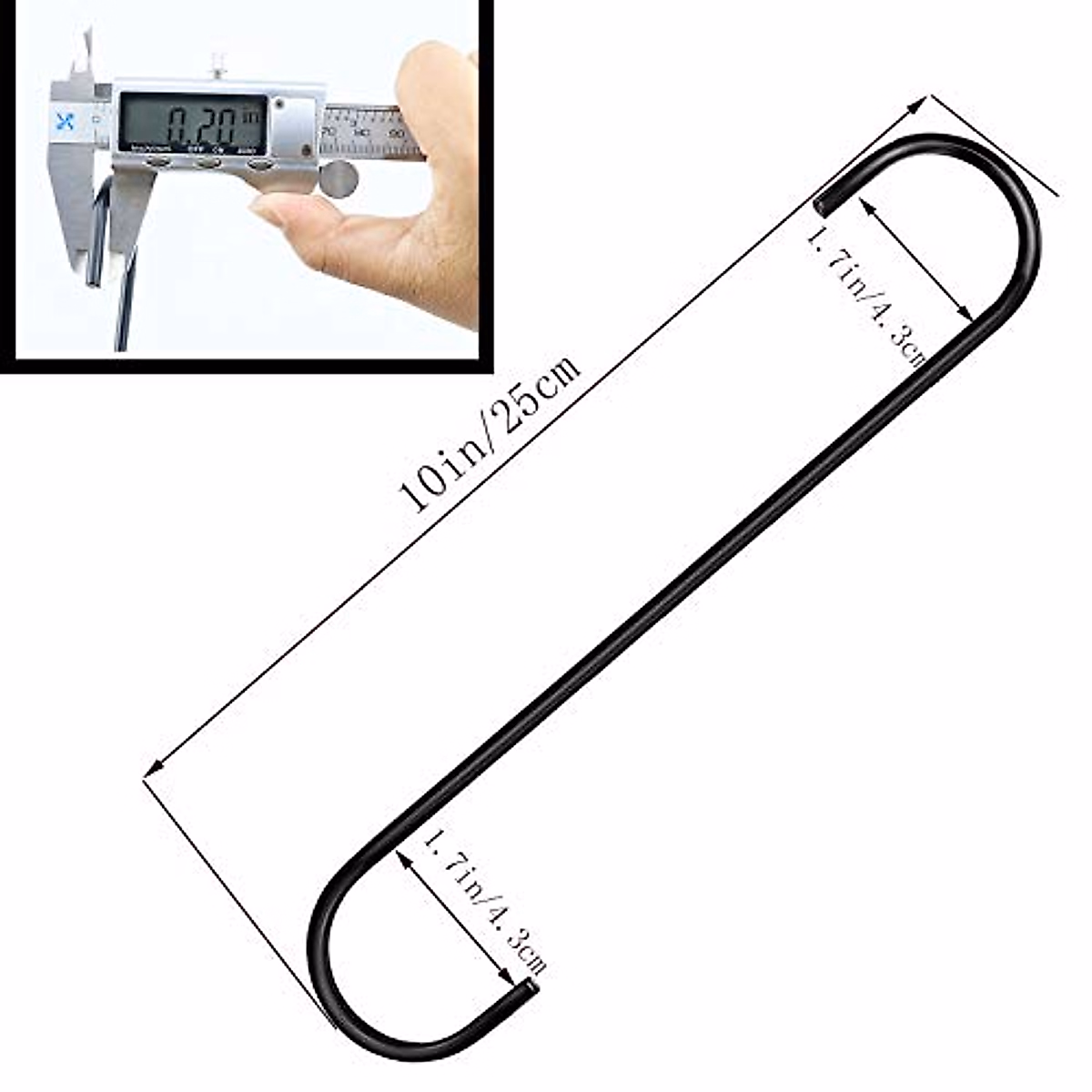 DINGEE 8 Pack Extra Large 10 inch S Hooks for Hanging,S Shaped Hook Heavy Duty,Black Long S Hooks for Hanging Plant,Basket,Tree Branch,Closet,Garden,Pergola,Indoor Outdoor Uses