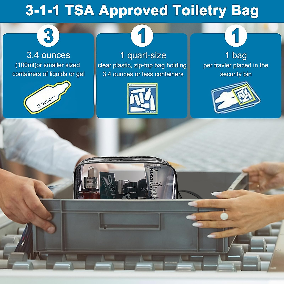 CGBE TSA Approved Toiletry Bag With Handle, Clear Toiletry Bag Quart Size Travel Bags For Toiletries Carry On Cosmetic Makeup Pouch For Men