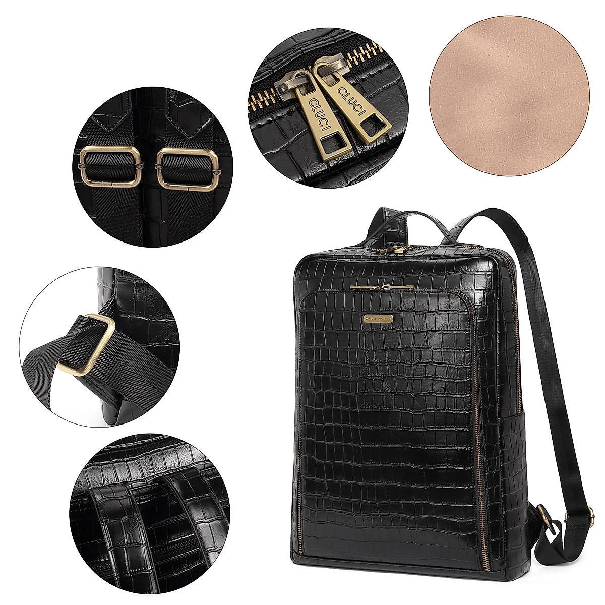 CLUCI Leather Laptop Backpack for Women 15.6 inch Computer Bag Large Travel Vintage College Daypack Business Bags Off-white With Brown