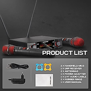 G-MARK Wireless Microphone, Dual Professional UHF Cordless Dynamic Mic Handheld Microphone System for Home Karaoke, Meeting, Party, Church, DJ, Wedding, Home KTV Set, 200ft(EW100)