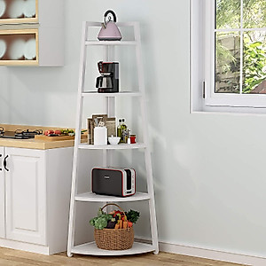 Tribesigns 5 Tier Corner Bookshelf and Bookcase, 70 inch Tall Corner Shelves Standing Shelving Unit Indoor Plant Stand for Living Room, Kitchen, Home Office (White)
