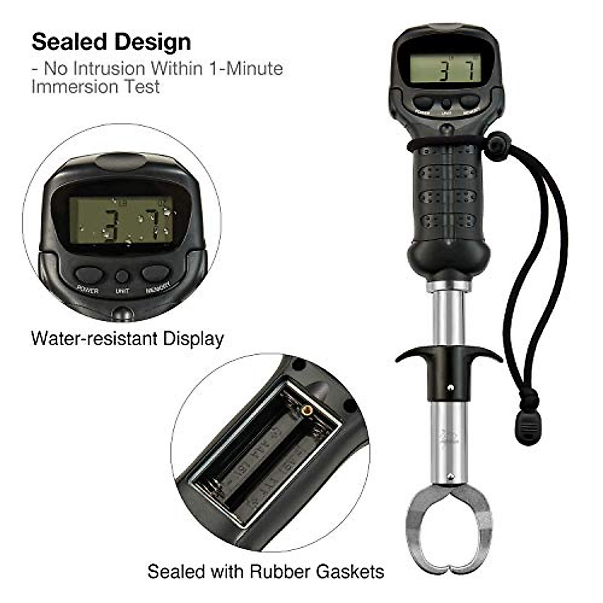 Piscifun Fish Gripper with Digital Fish Scale, Memory Function Fishing Scale, Save Up to Most 10 Set of Weight, Saltwater-Resistant, Portable Stainless Steel Fish Lip Gripper, Fishing Gear Gift, Black