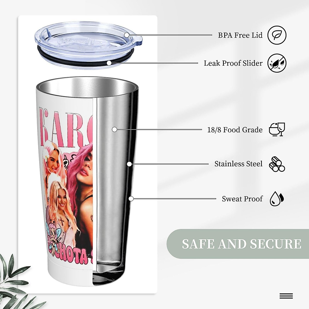 Kiserjens Stainless Steel Insulated Tumbler Vacuum Water Bottle Travel Cup Coffee Mug With Straw,Lid and Brush 20 oz