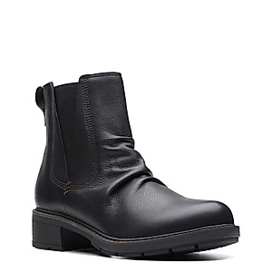 Clarks Women's Hearth Rose Mid Calf Boot, Black Leather, 10 Wide