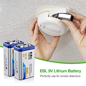EBL 9V Rechargeable Batteries 9 Volt Lithium ion 600mAh Li-ion Batteries (4-Packs)