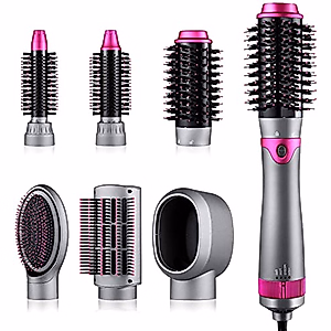6 in 1 Hair Dryer Brush and Volumizer, Detachable Hair Dryer Styler, One-Step Hot Air Brush for Straightening Curling Drying Combing Styling