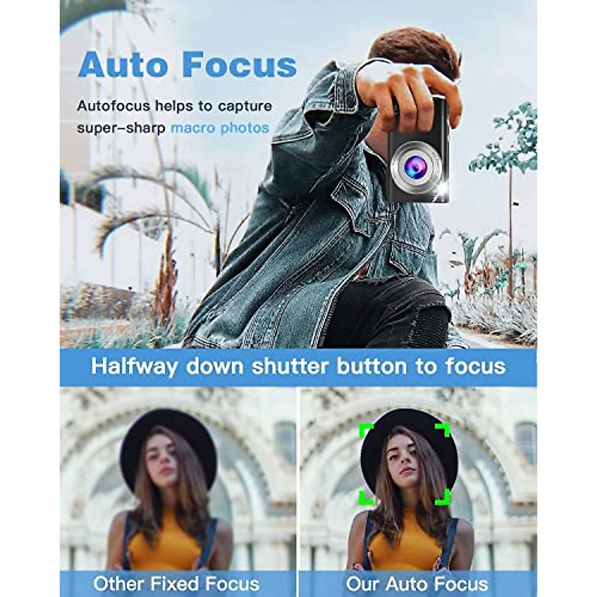 Digital Cameras for Photography Digital Camera Autofocus, 2.7K 48MP Teenager Camera with 2.8" Large Screen, 16X Zoom and 32GB Card, Compact Camera Take Macro Photos, Stylish Portable Camera for Teens