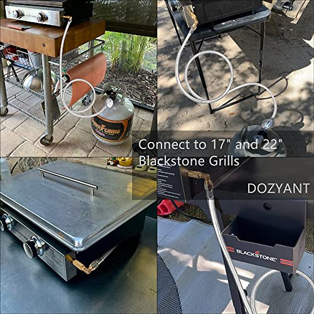 DOZYANT 6 Feet Braided Propane Regulator and Hose, QCC1 Universal Grill Regulator Replacement Parts with 90 Degree Elbow Adapter for Blackstone 17 inch and 22 inch Tabletop Griddle Grill