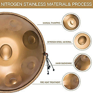 MFYDPP 432Hz Handpan Steel Drum,9 Notes 22 Inch Steel Tongue Drum with Soft Hand Pan Bag，Harmonic Percussion for Sound Healing, Personal Meditation,Yoga